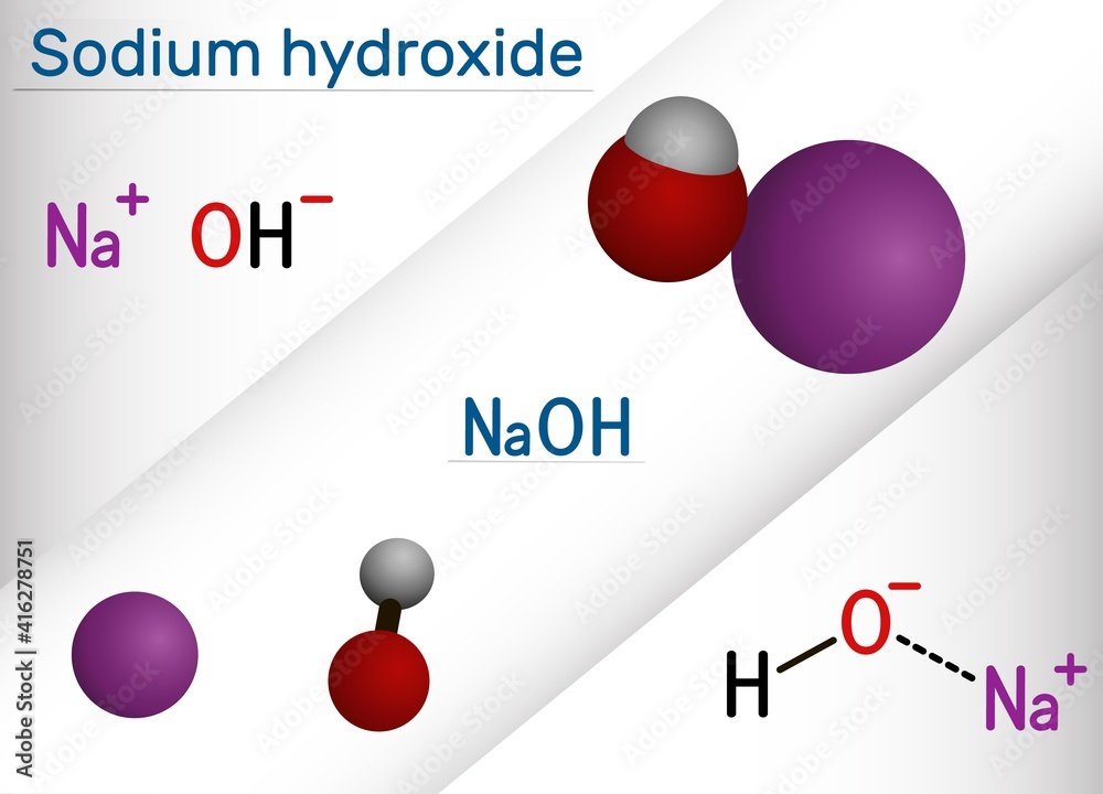 Sodium hydroxide, caustic soda, lye molecule. NaOH is highly caustic ...