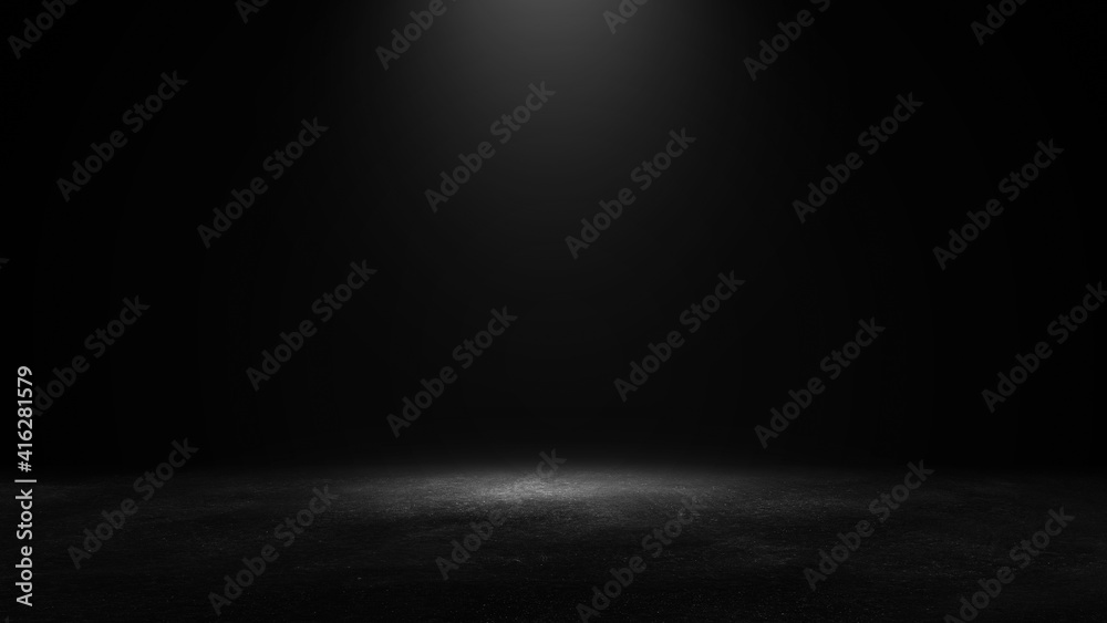 Product showcase with spotlight. Black studio room background. Use as ...