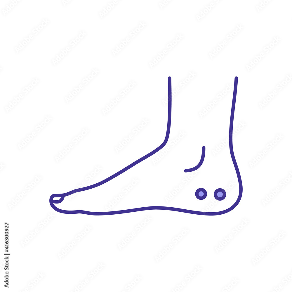 Snake bite on foot RGB color icon. Puncture marks on skin. Extremity ...