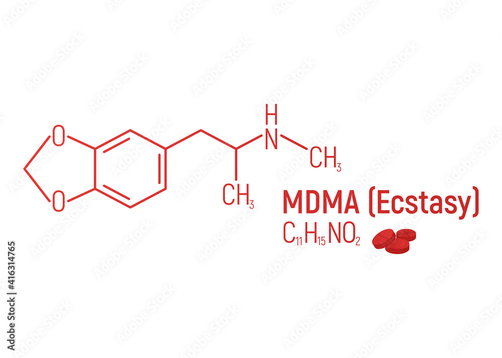 MDMA ecstasy concept chemical formula icon label, text font vector ...