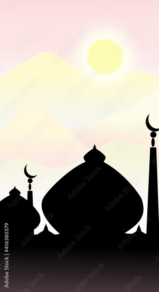Islamic vector illustration in flat style with design mosque. Aesthetic ...