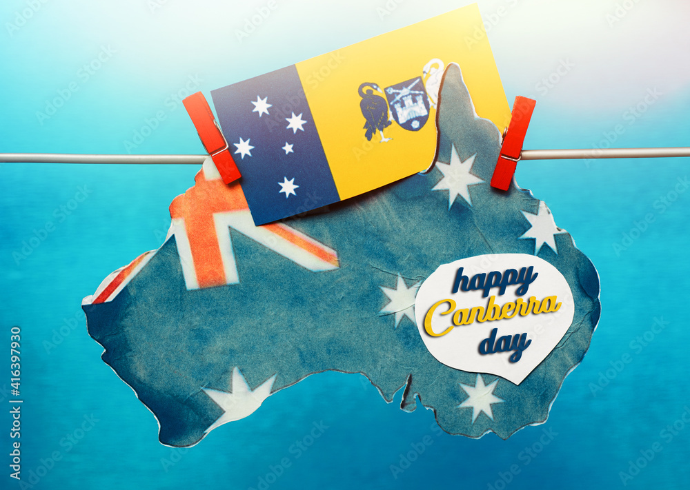 canberra day public holidays in australia. white australia map and flag ...