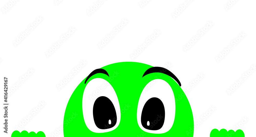Cute green doll peeking into the picture. Pretty emoticon watching you ...