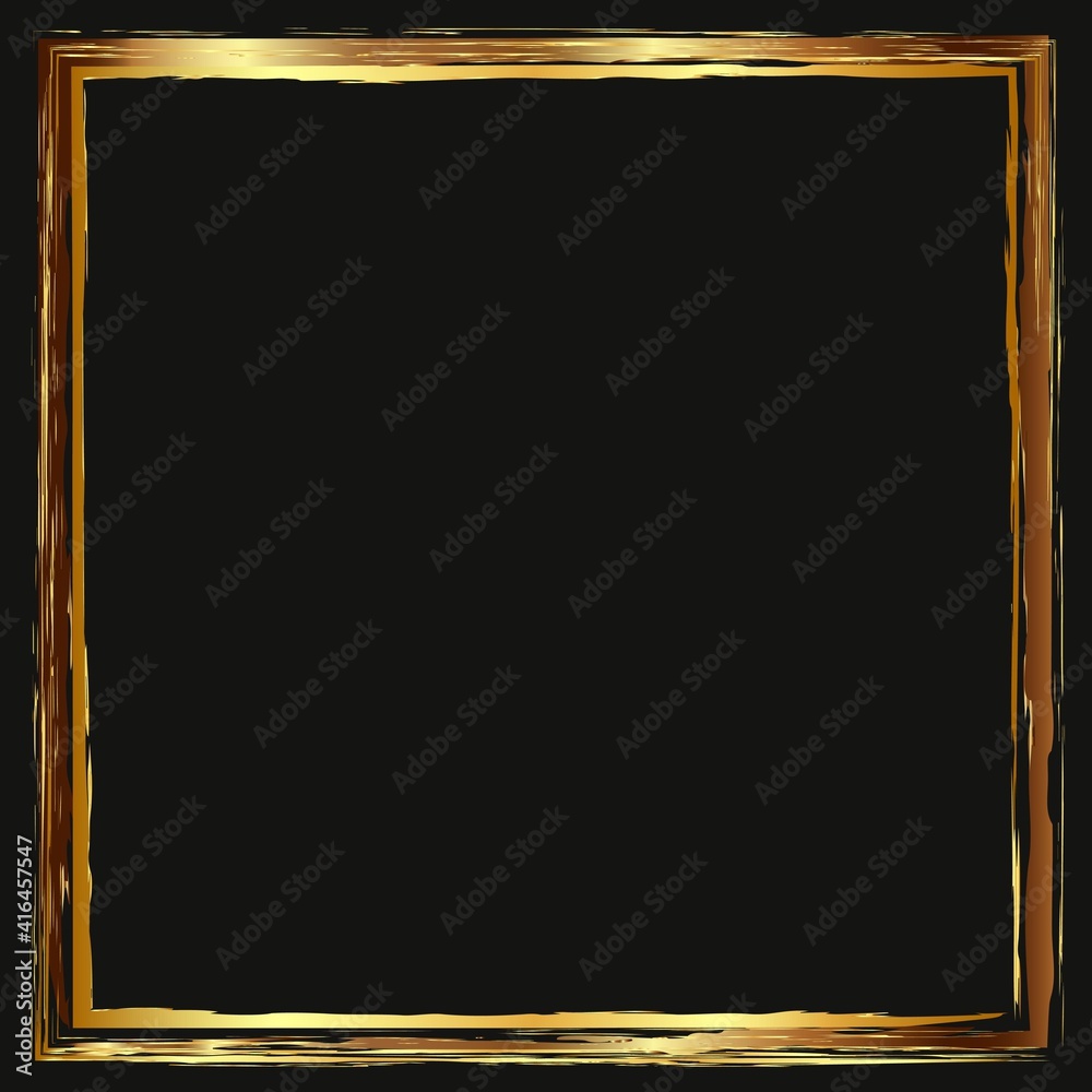 Gold square border. Shiny realistic square frame isolated on black ...