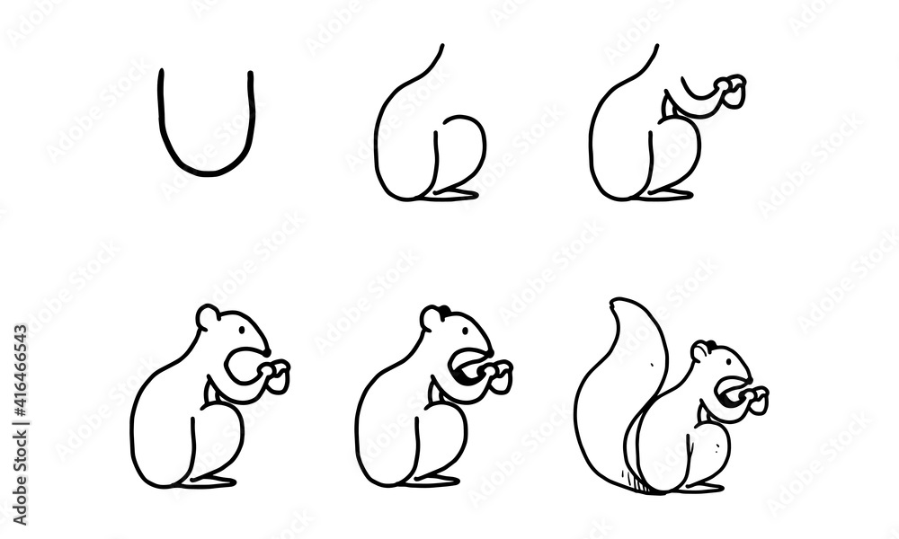 how to draw a funny squirrel from U step by step. easy and fun activity ...