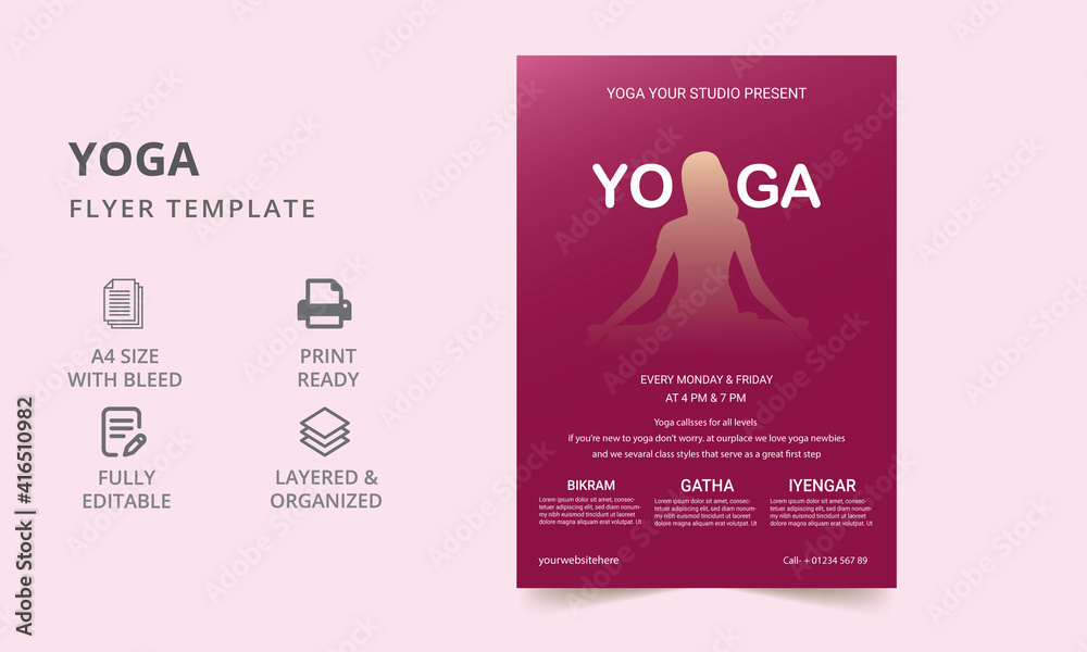 Yoga Flyer Design Layout with Illustrative Elements. Yoga Flyer. Vector ...