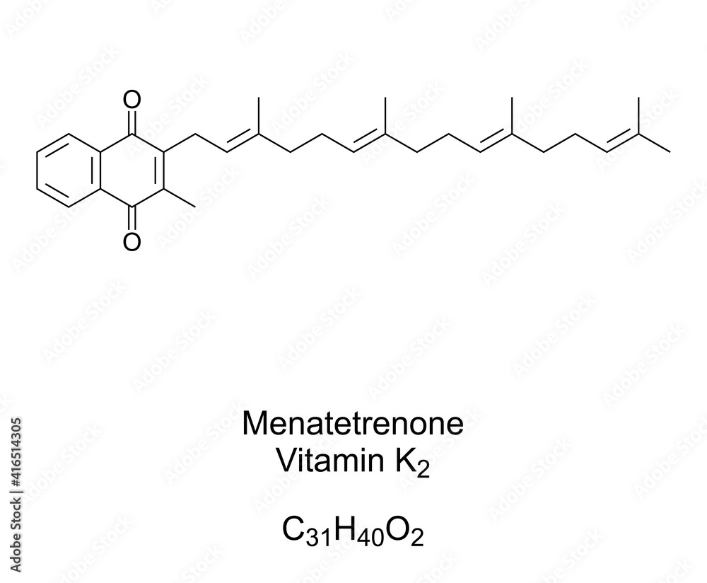 Menatetrenone, Vitamin K2, menaquinone, chemical formula and skeletal ...