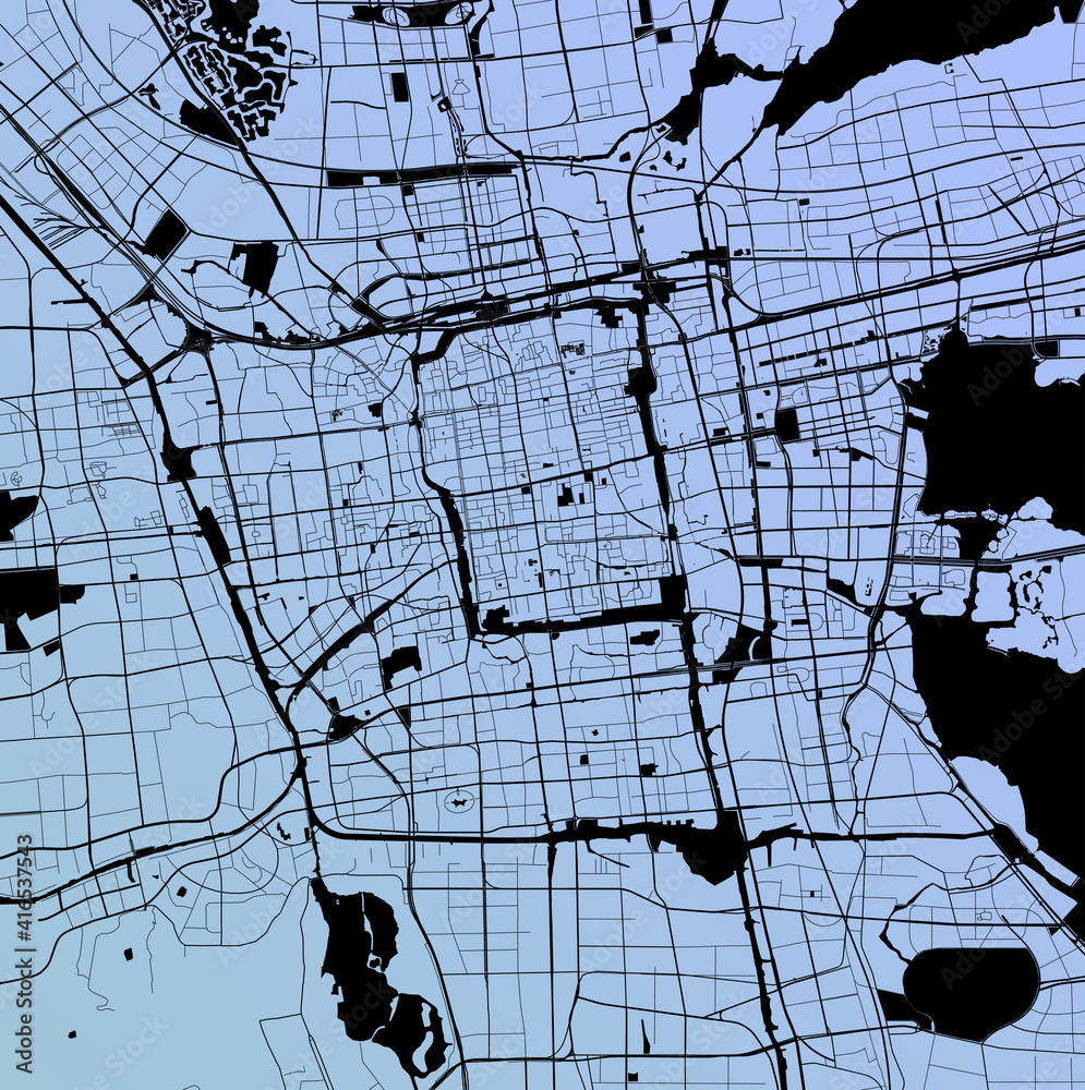 Suzhou, Jiangsu, China (CHN) - Urban vector city map with parks, rail ...