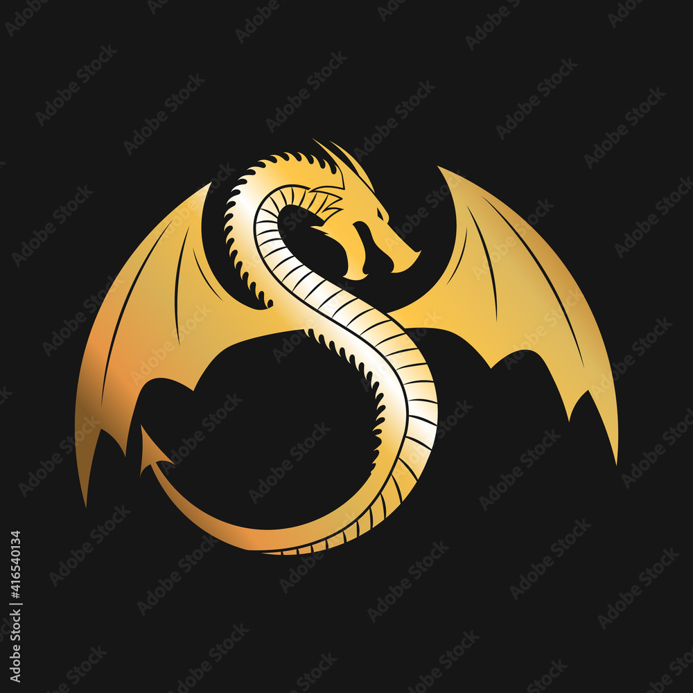 Golden logo of Winged Dragon. Vector Illustration. Stock Vector | Adobe ...