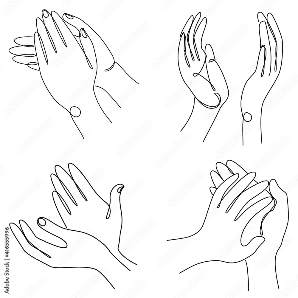 Collection. Silhouettes of human palms in a modern one line style ...