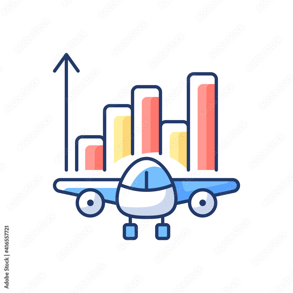 Aviation analytics RGB color icon. Civil aviation management. Service ...