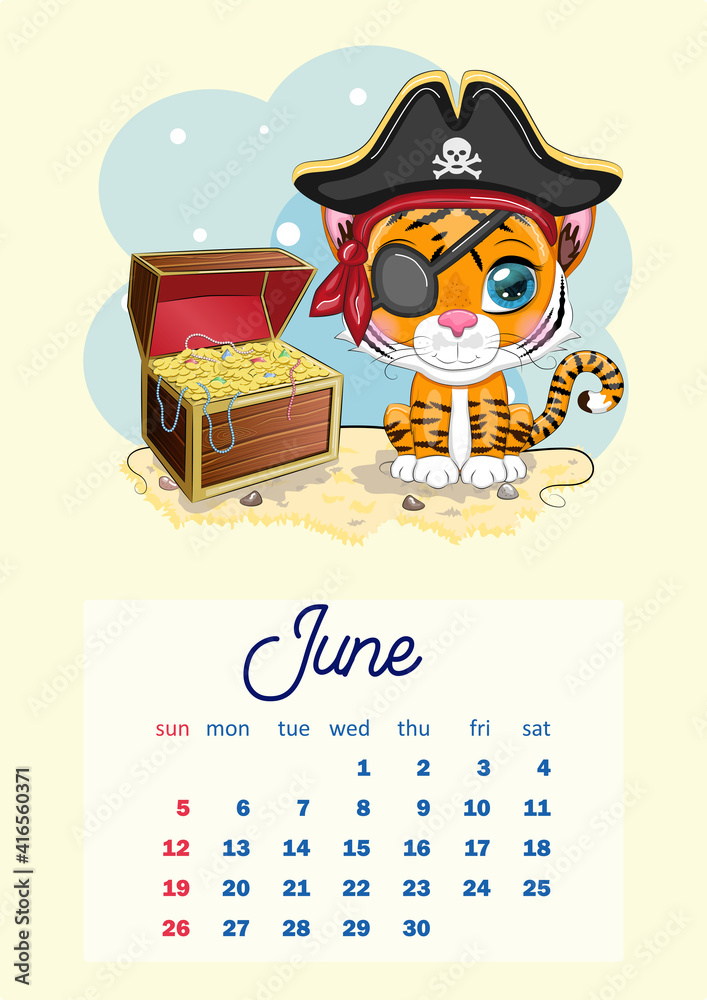 Cute Tiger Wall Calendar Template for 2022, Year of the Tiger, Chinese ...