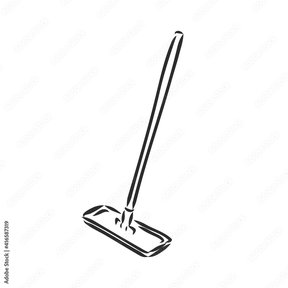 Vector hand drawn Bucket and mop outline doodle icon. Bucket and mop ...