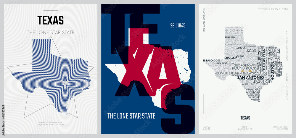 28 of 50 sets, US State Posters with name and Information in 3 Design ...