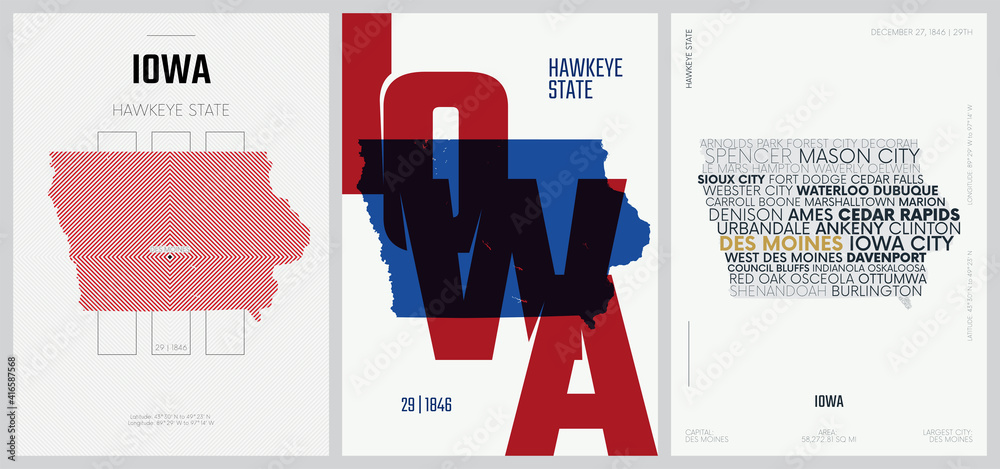 29 of 50 sets, US State Posters with name and Information in 3 Design ...