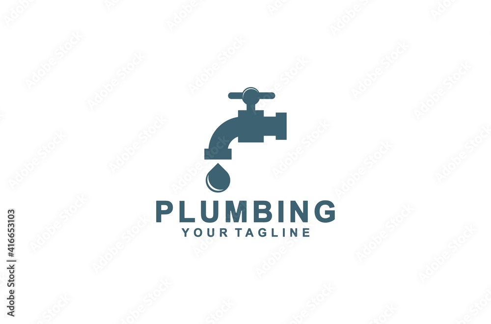 plumbing logo with white background and water tap and water drop ...