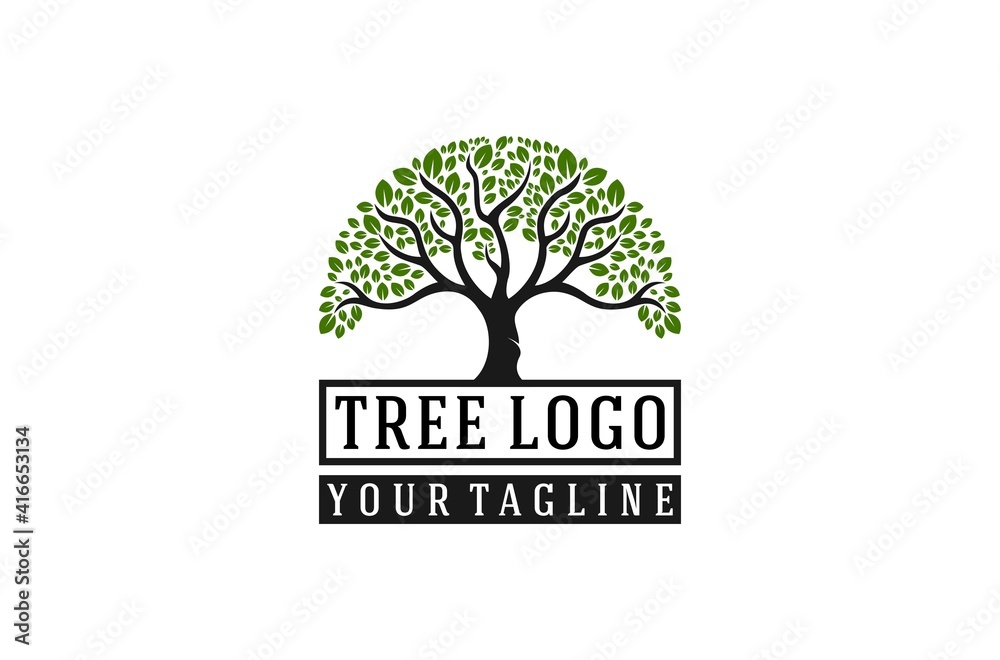 tree logo with tree illustration that looks lush and lush foliage Stock ...