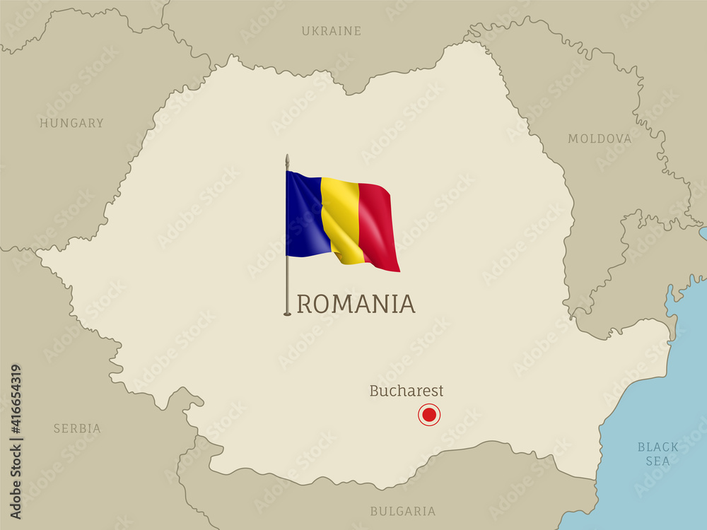 Highly detailed map of Romania territory borders, East European country ...