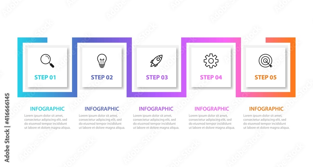 Line step infographic. 5 options workflow diagram, number infograph, process steps chart with ...
