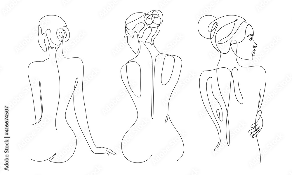 Vector de Stock Woman Body One Line Drawing Set. Female Figure Creative ...