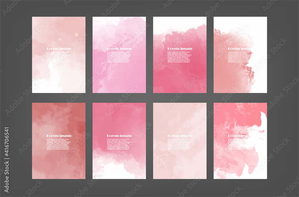 Set of pink vector watercolor backgrounds for poster, brochure or flyer ...