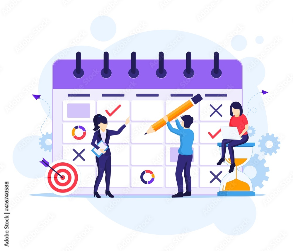 Business planning concept, People filling out the work schedule on a ...