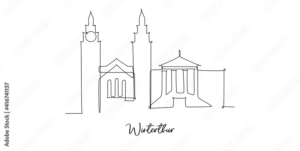 Vector de Stock Winterthur city of the Switzerland landmarks skyline ...