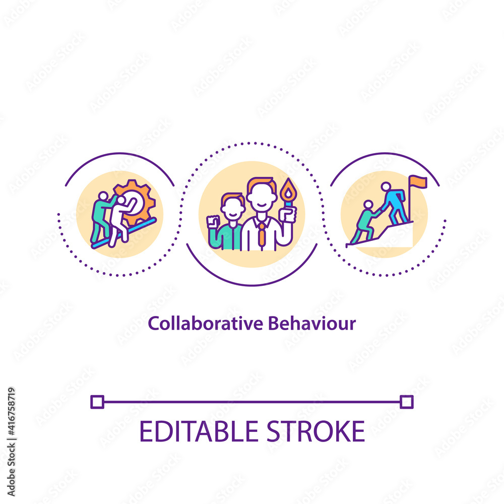 Collaborative behaviour concept icon. Working with people idea thin ...
