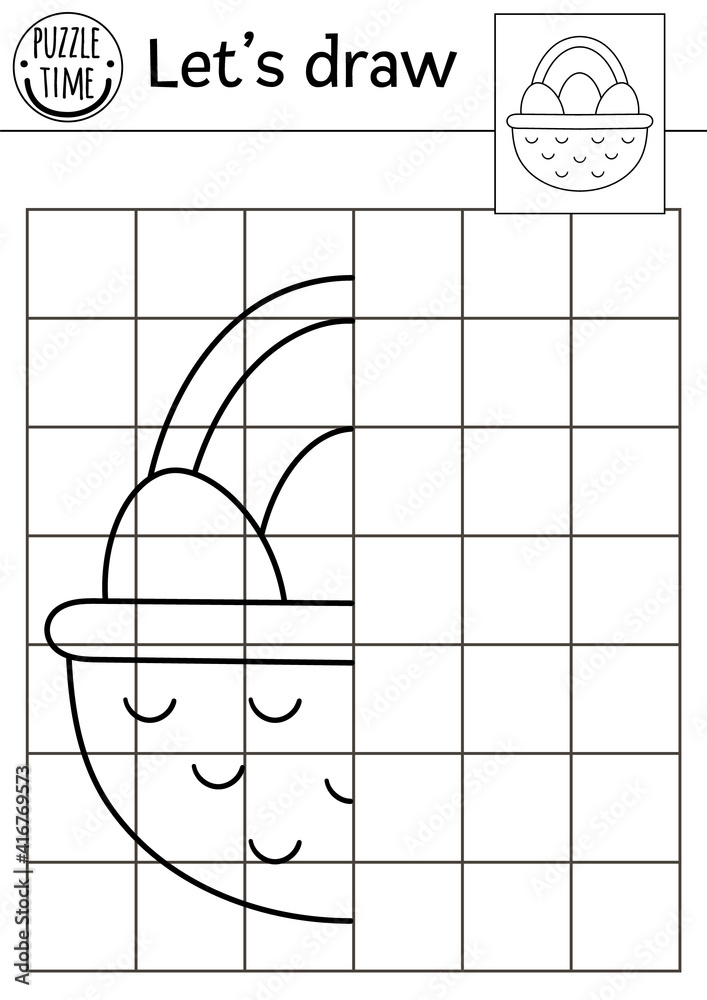 Complete the basket with eggs picture. Vector Easter drawing practice ...