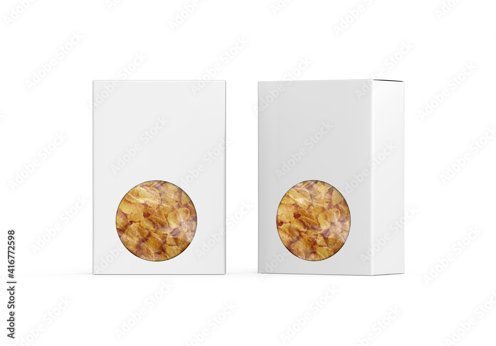 Corn flakes paper packaging box mockup template on isolated white ...