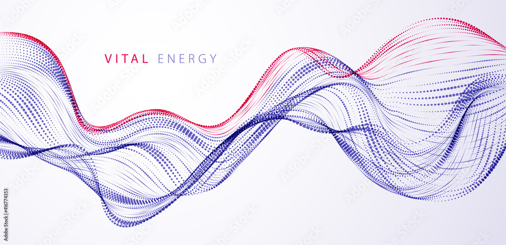 Sound wave, particles flow, effect in motion. dynamic vector abstract ...