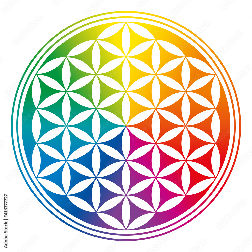 Flower of Life, inverted and rainbow colored. A geometric figure ...