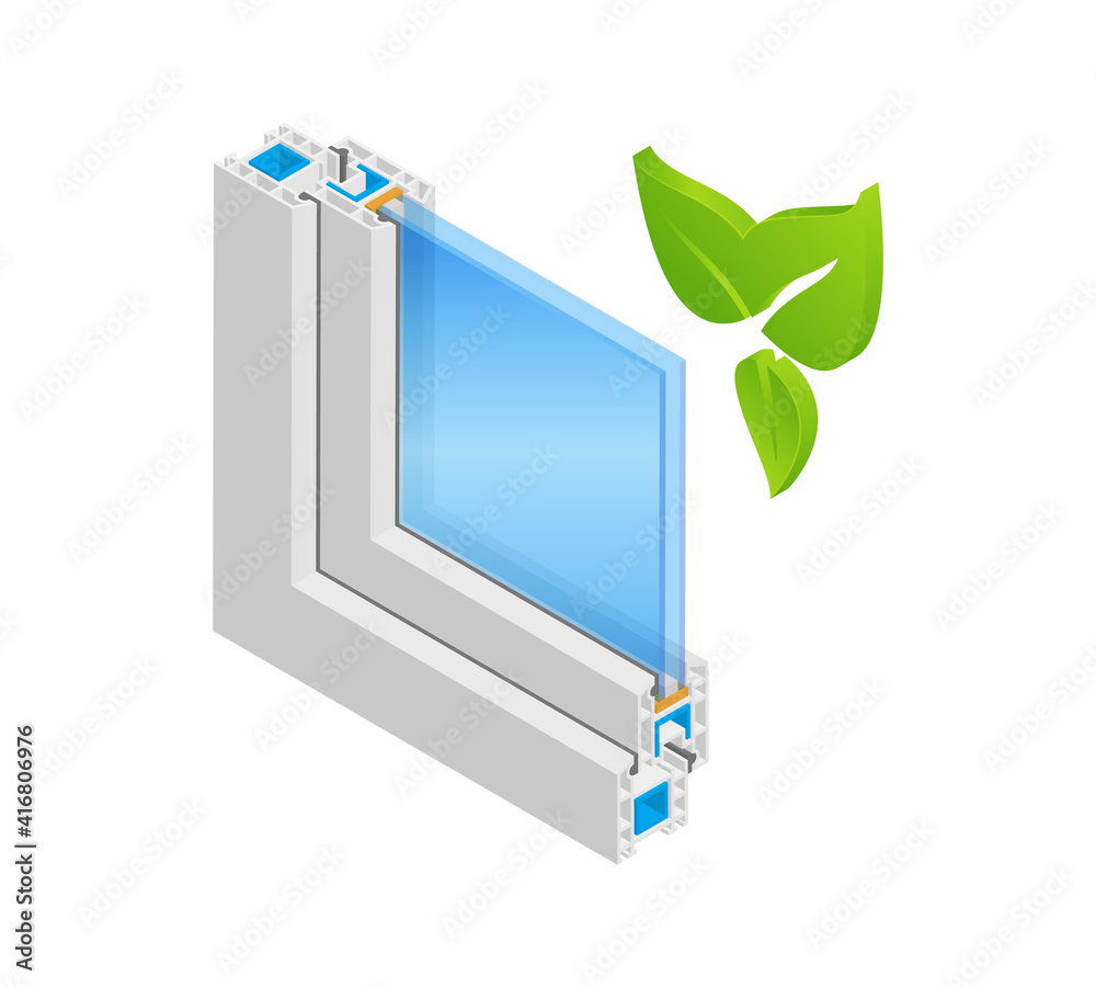 Isometric vector illustration eco plastic window frame profile isolated ...