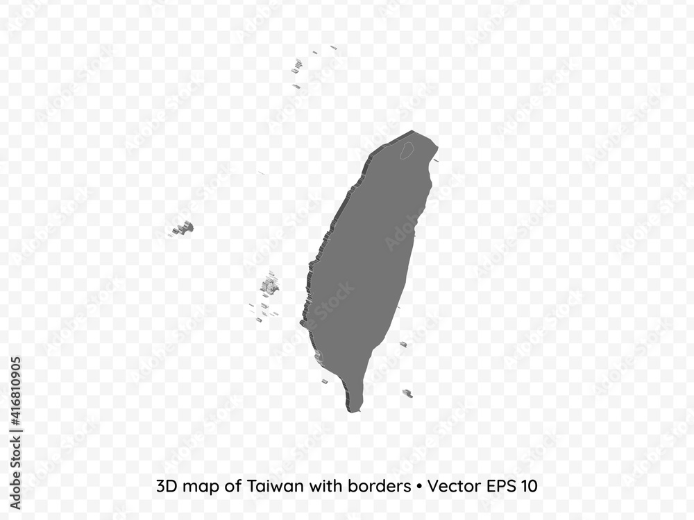 3D map of Taiwan with borders isolated on transparent background ...