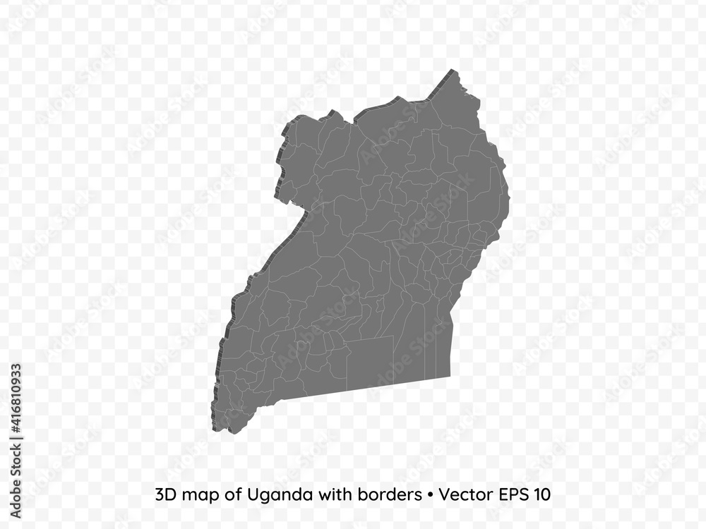3D map of Uganda with borders isolated on transparent background ...
