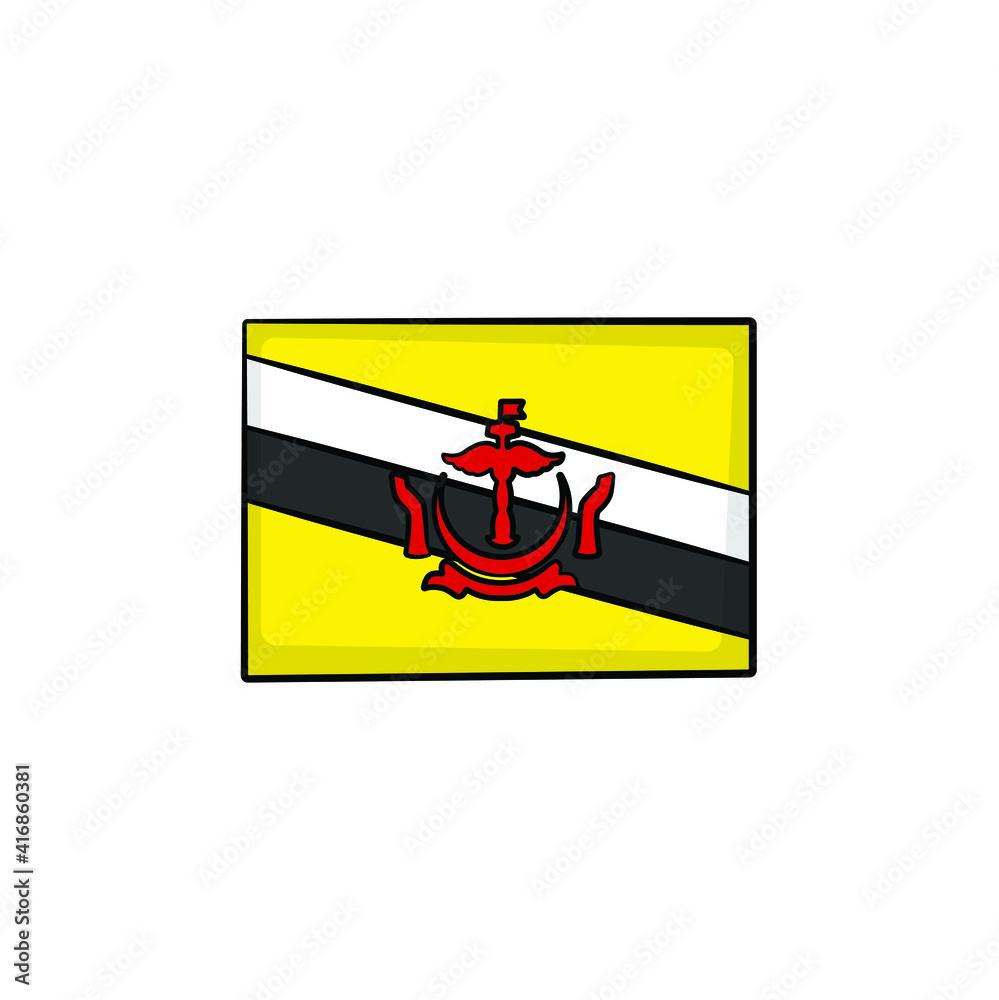 Brunei Darussalam flag in drawing style isolated vector. Hand drawn ...