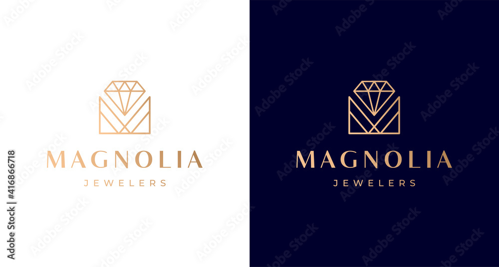 Elegant Letter M with Diamond line art, gold Jewelry Logo, elegant ...