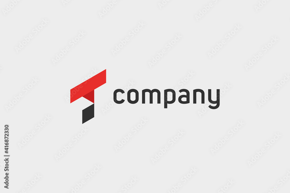 Abstract Initial Letter T Logo. Red and Black Geometric Shape Origami ...