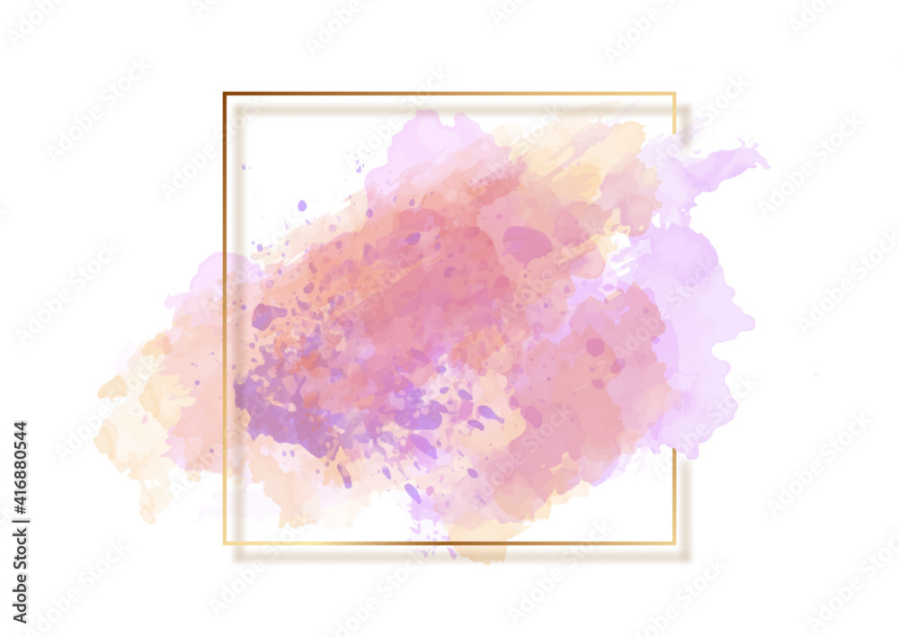 Watercolour background with gold border Stock Vector | Adobe Stock