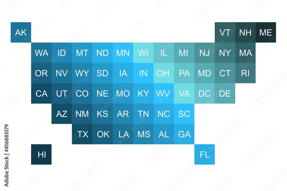 United States of America political map divide by state colorful square ...
