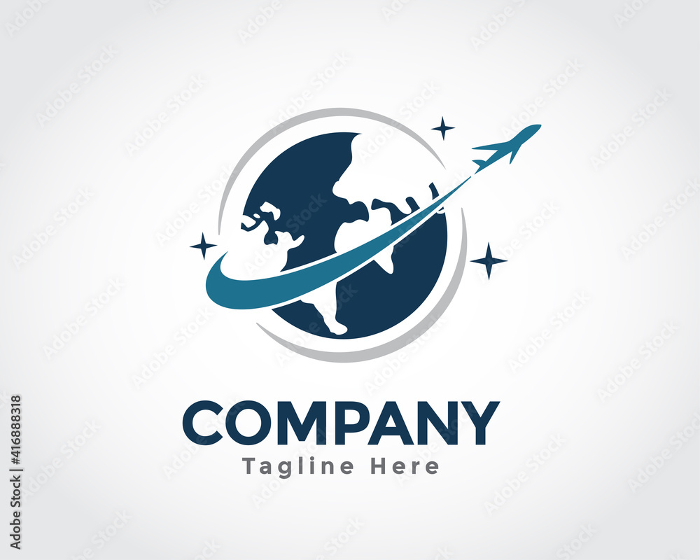 airplane flight around the world map logo symbol design illustration ...