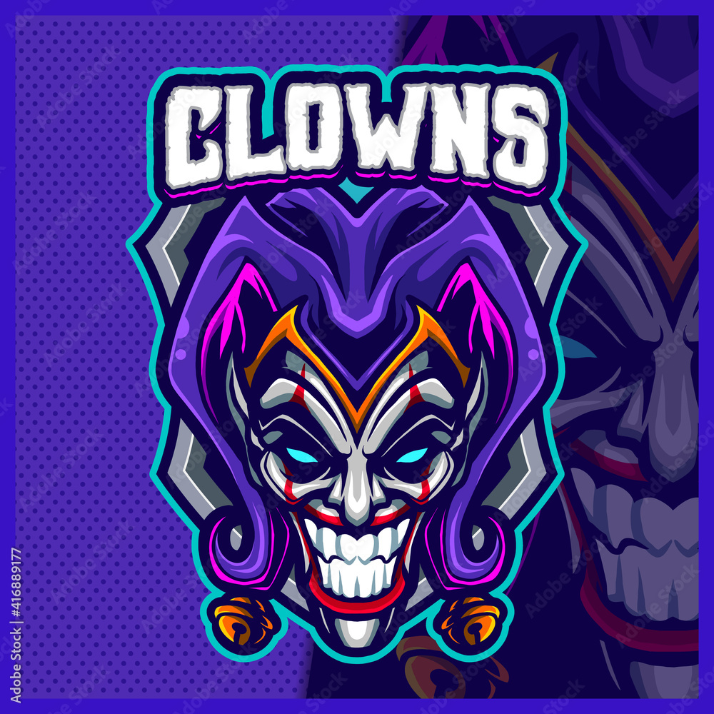 Clown mascot esport logo design illustrations vector template, Smile ...