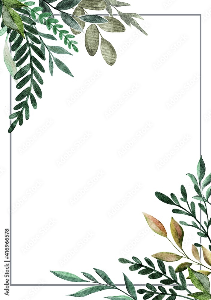 Wedding watercolor hand drawing greenery posters. Floral green ...