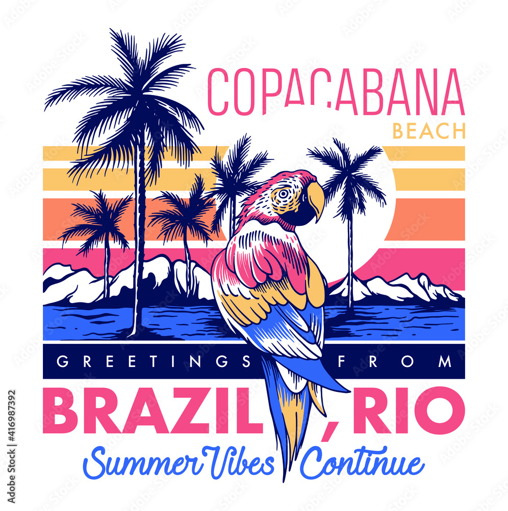 Copacabana Beach, Brazil poster design Stock Vector | Adobe Stock