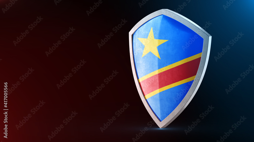 Steel armor painted as DR Congo flag. Protection shield and safeguard ...