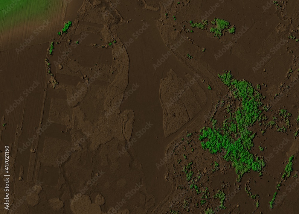 Digital elevation model of a forest area with a swampy terrain. GIS ...