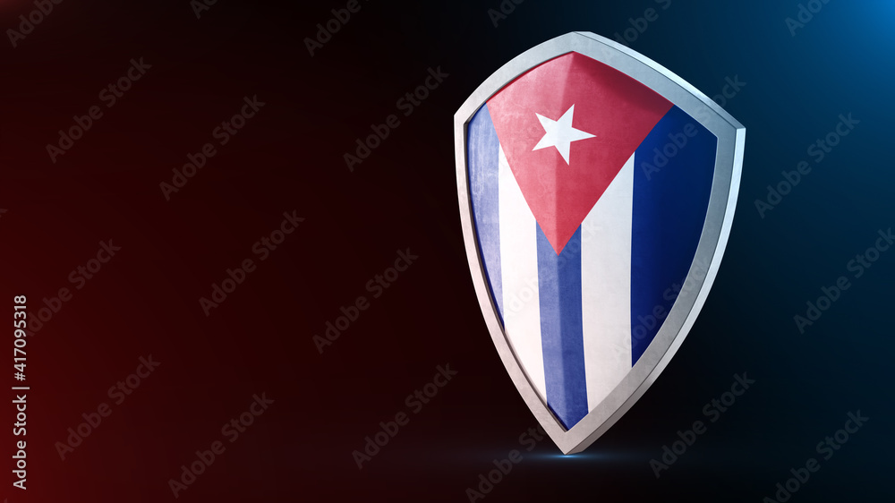 Steel armor painted as Cuba flag. Protection shield and safeguard ...