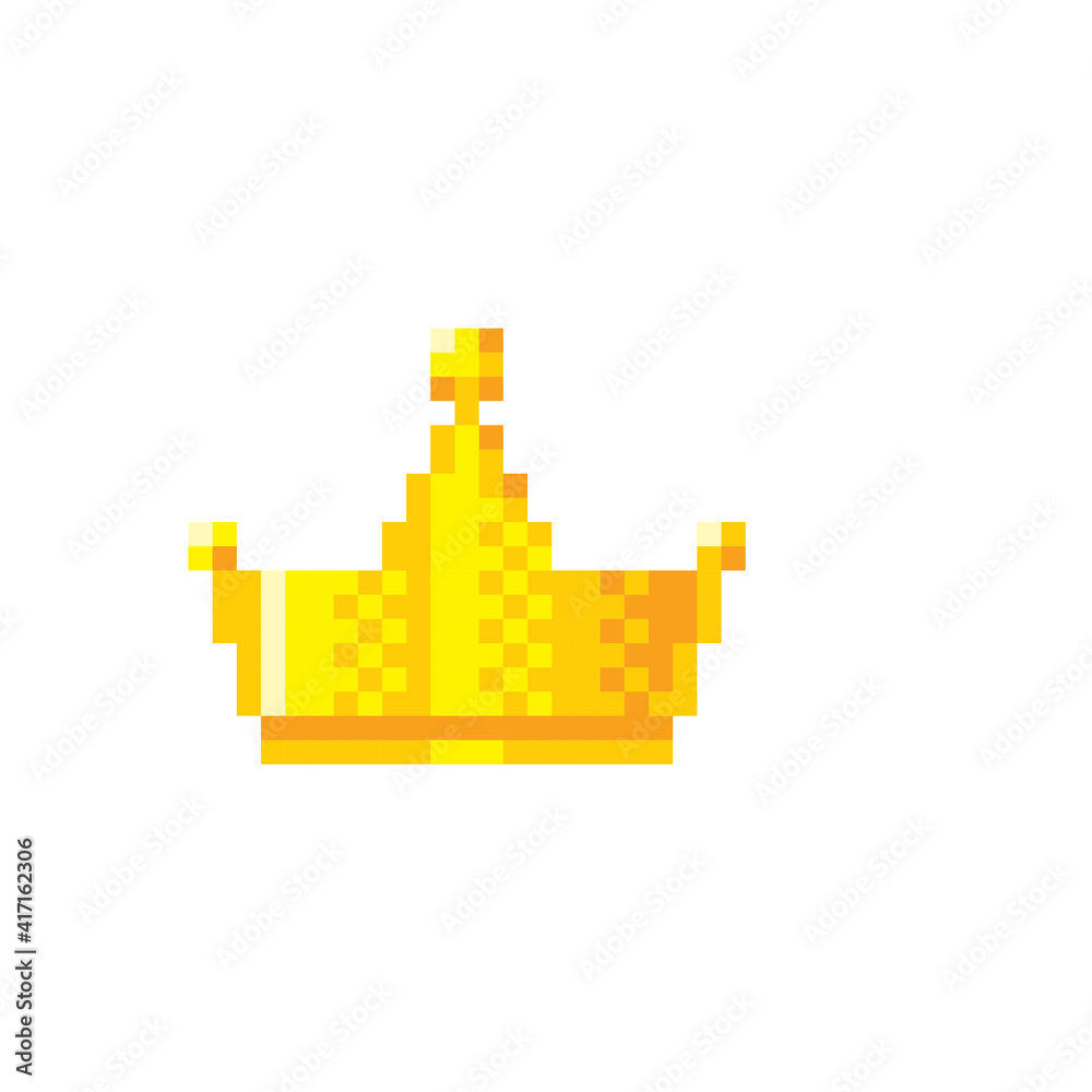 Gold Crown. Pixel art 8-bit style. Isolated vector illustration. Design ...