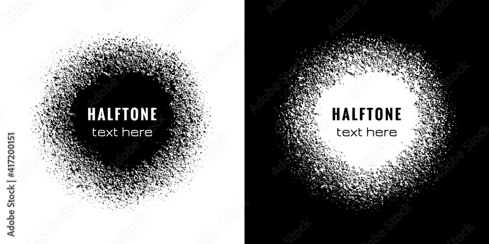 Halftone circle frame with spray effect. Circular border of grunge dots ...