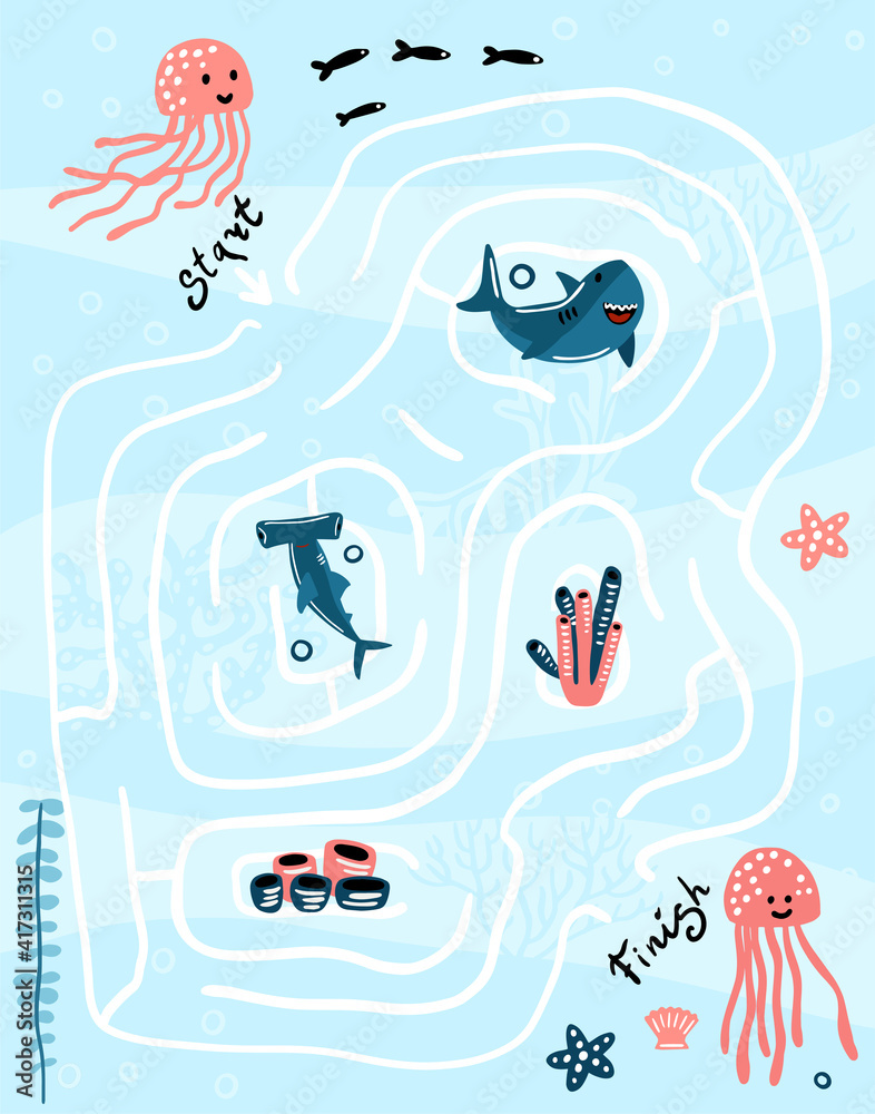 Puzzle game template with jellyfish in the ocean illustration. Sea ...